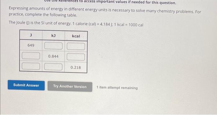 Solved Expressing amounts of energy in different energy | Chegg.com
