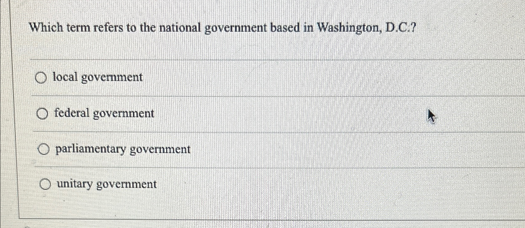 Solved Which term refers to the national government based in | Chegg.com