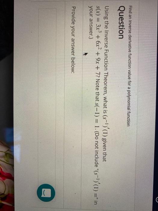 Solved U Find an inverse derivative function value for a | Chegg.com