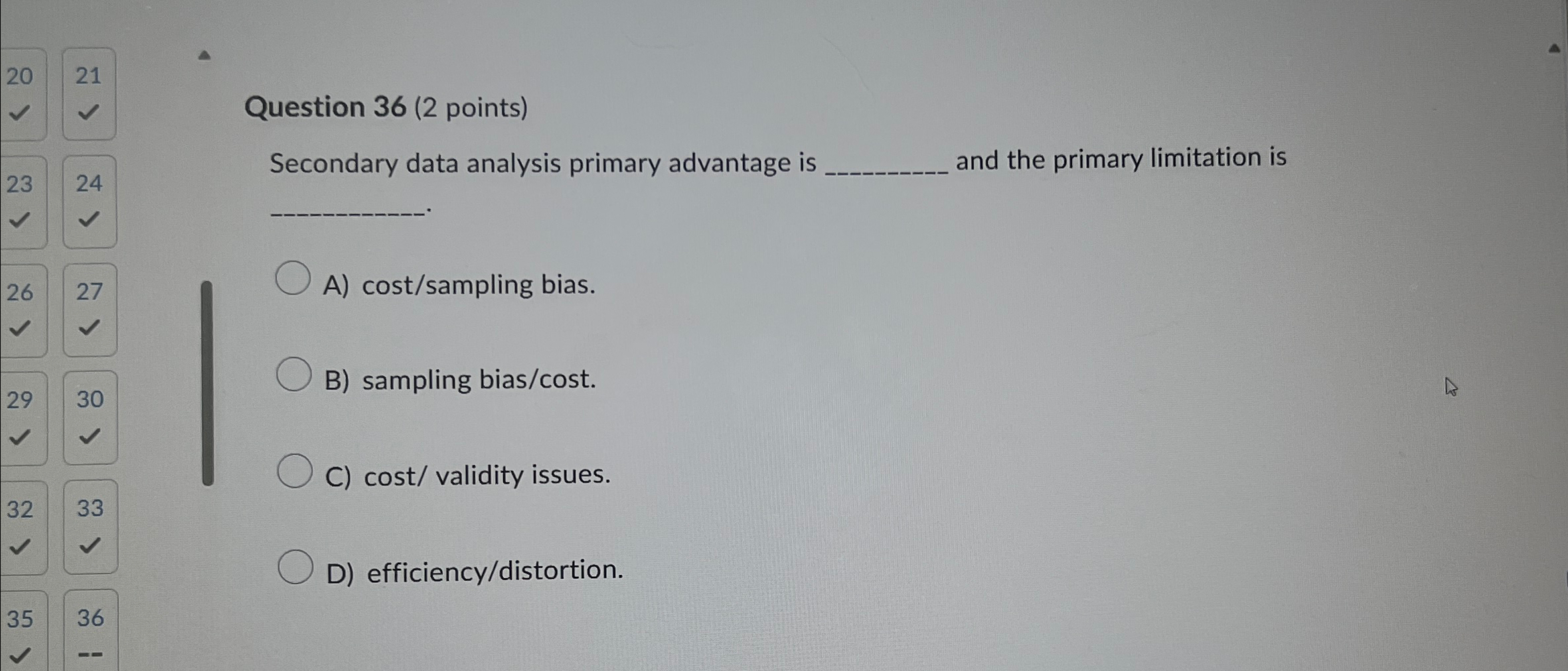 Solved 2021Question 36 ( 2 ﻿points)Secondary data analysis | Chegg.com
