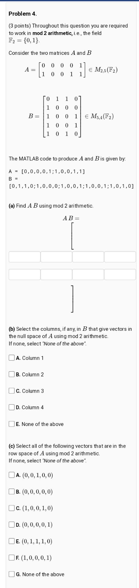 Solved Problem 4. (3 points) Throughout this question you | Chegg.com