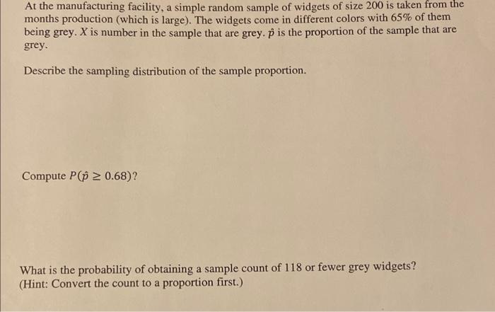 Solved At the manufacturing facility, a simple random sample | Chegg.com