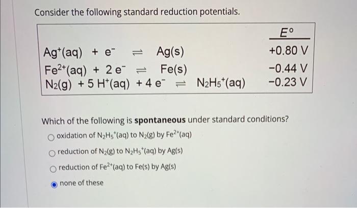 Solved Consider the following standard reduction potentials. | Chegg.com