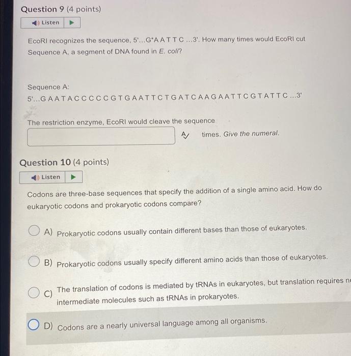 Solved EcoRl recognizes the sequence, 5'...G*A A T T C | Chegg.com