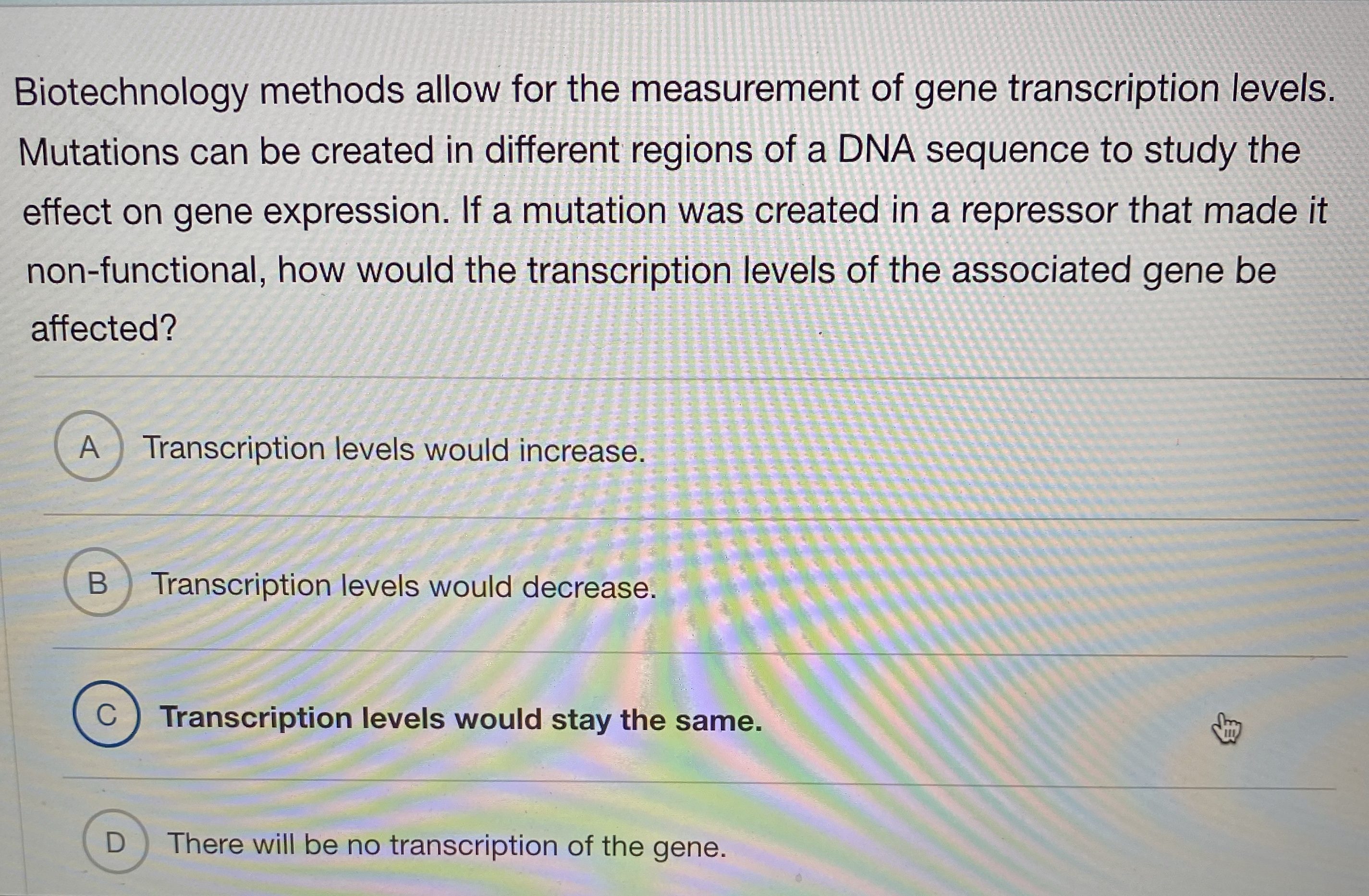 Solved Biotechnology methods allow for the measurement of | Chegg.com