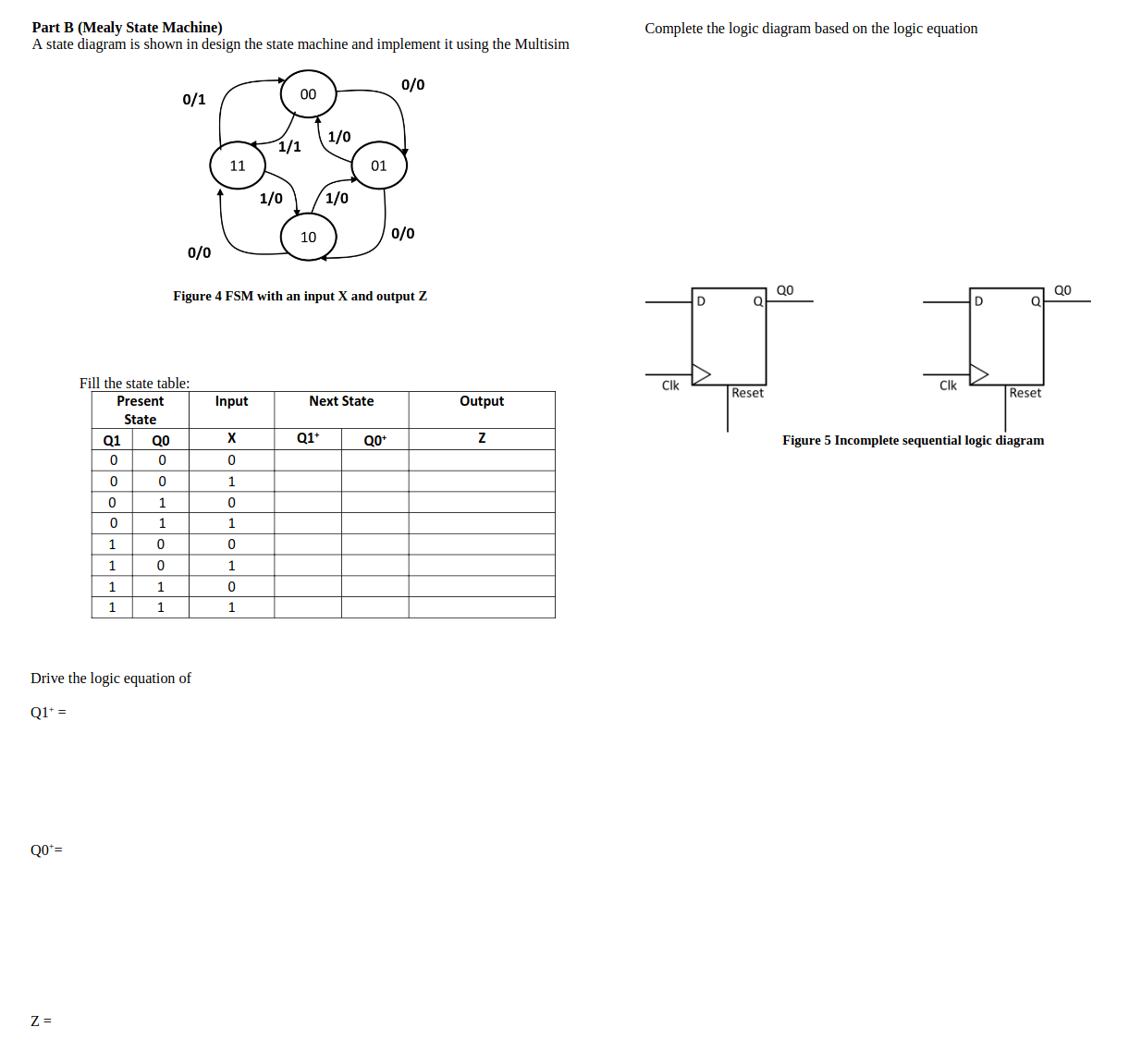 Solved Part B (Mealy State Machine)A state diagram is shown | Chegg.com
