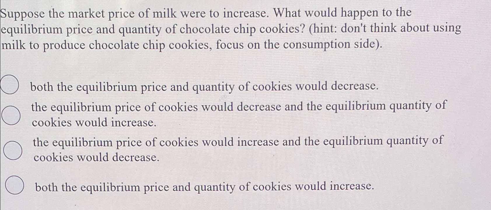 Solved Suppose the market price of milk were to increase. | Chegg.com
