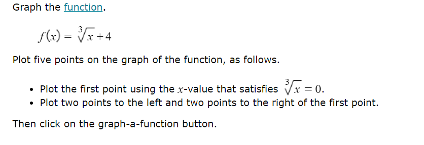 Solved Graph the function- ﻿ ﻿ f(x)=√(x+4) ﻿Plot five | Chegg.com