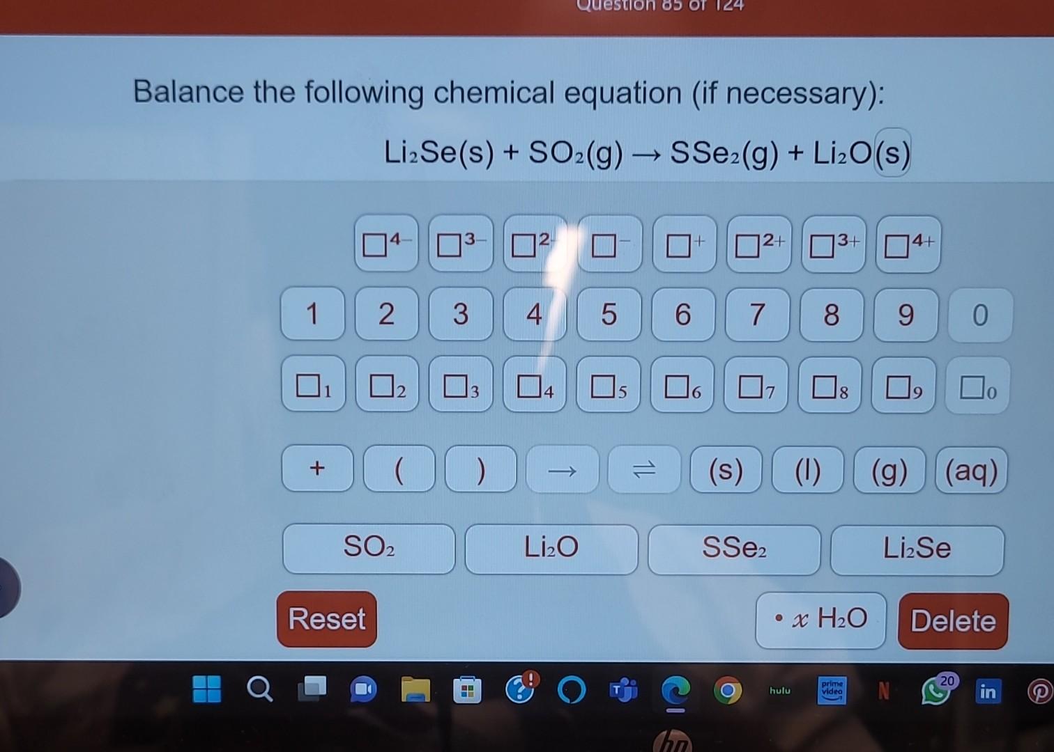 Solved Balance the following chemical equation (if | Chegg.com
