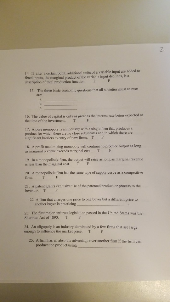 Solved 2 14 If After A Certain Point Additional Units Of A