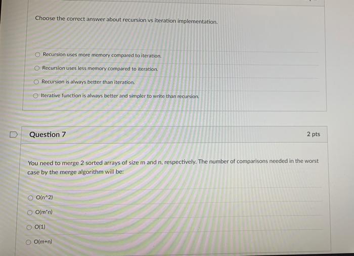 Solved Choose the correct answer about recursion vs | Chegg.com