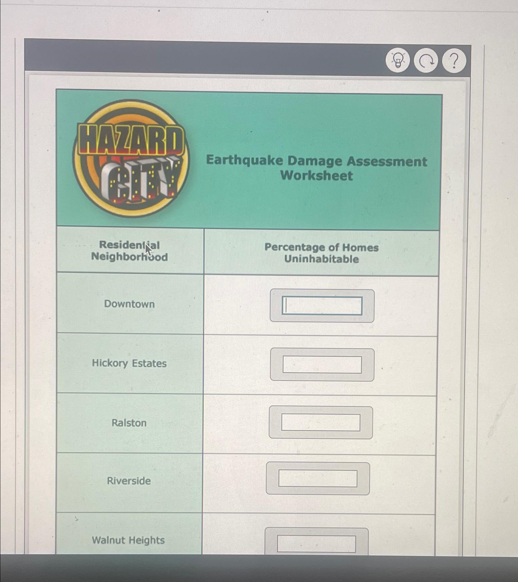 Solved Earthquake Damage Assessment Worksheet | Chegg.com