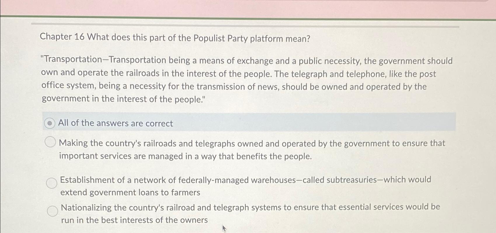 Solved Chapter 16 ﻿What does this part of the Populist Party | Chegg.com