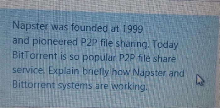 Solved Napster was founded at 1999 and pioneered P2P file | Chegg.com