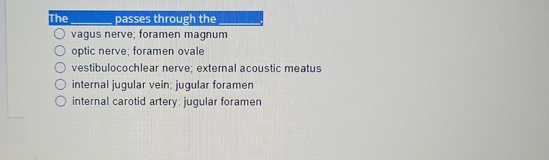 Solved The q, ﻿passes through the q, ﻿vagus nerve; foramen | Chegg.com