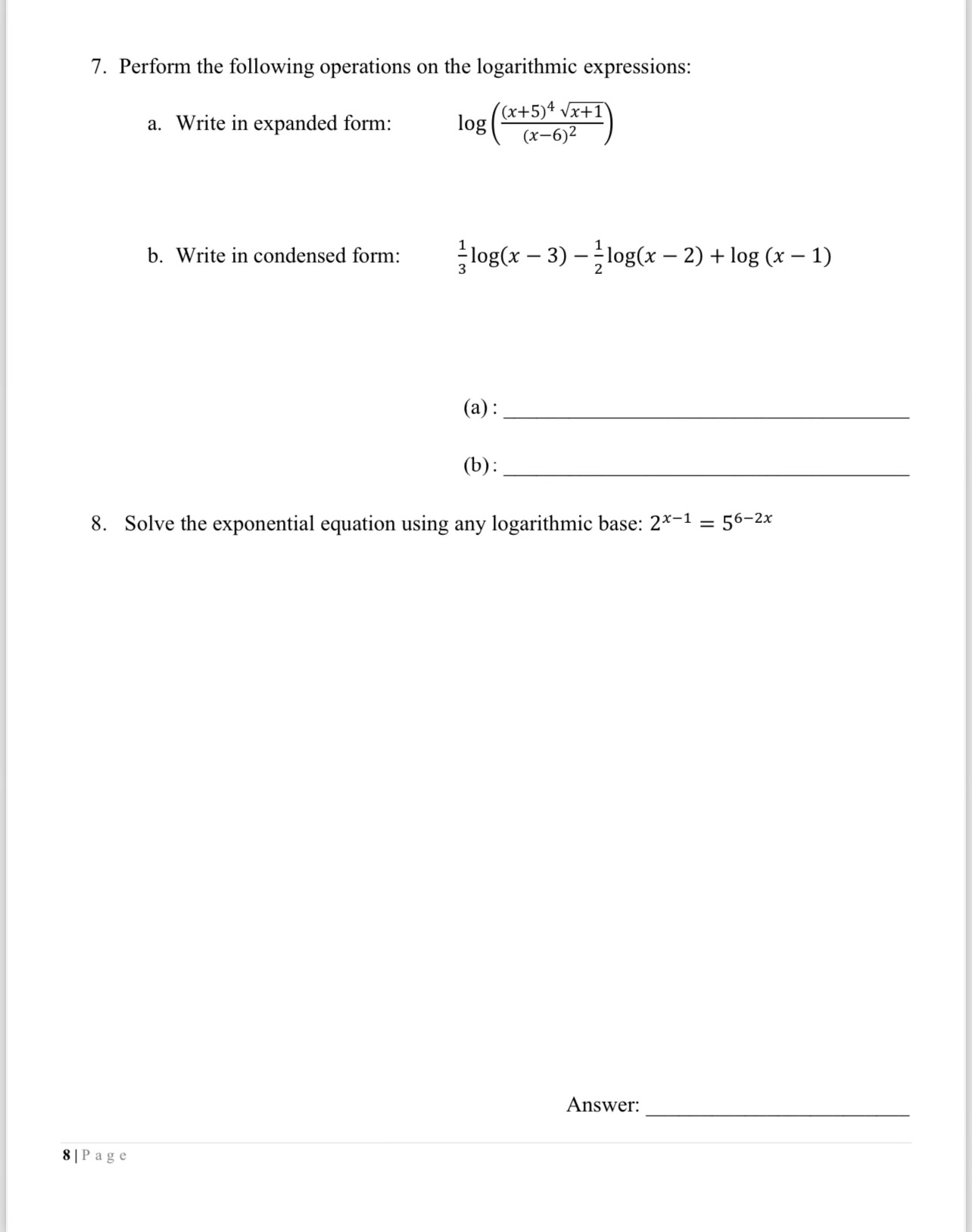 Solved Perform the following operations on the logarithmic | Chegg.com