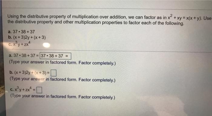 Solved Using the distributive property of multiplication | Chegg.com