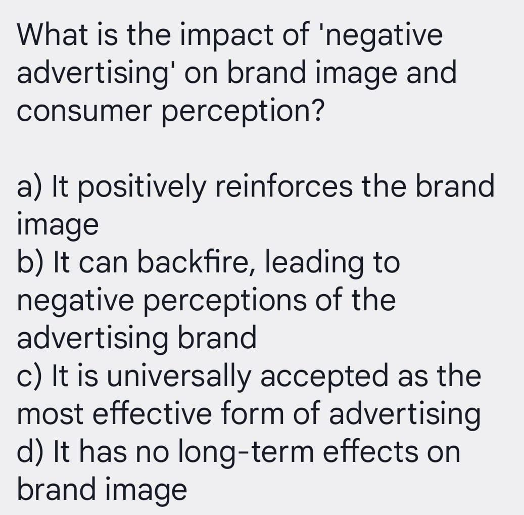 Solved What is the impact of 'negative advertising' on brand | Chegg.com