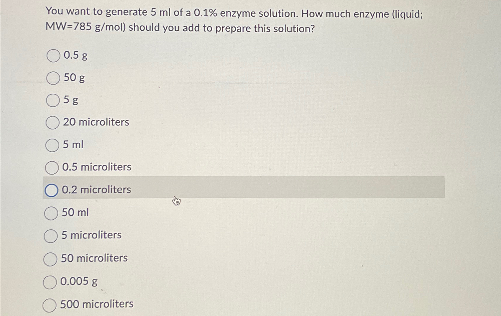 Solved You want to generate 5ml ﻿of a 0.1% ﻿enzyme solution. | Chegg.com