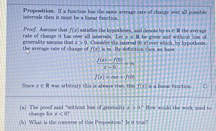 Solved Proposition. If a function has the same average rate | Chegg.com