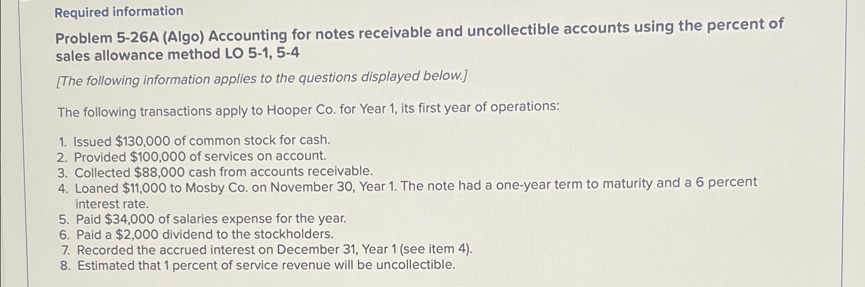 Required informationProblem 5-26A (Algo) ﻿Accounting | Chegg.com