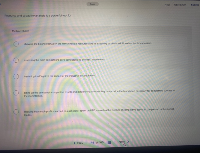 Solved Help Save & Exit Submit Resource and capability | Chegg.com