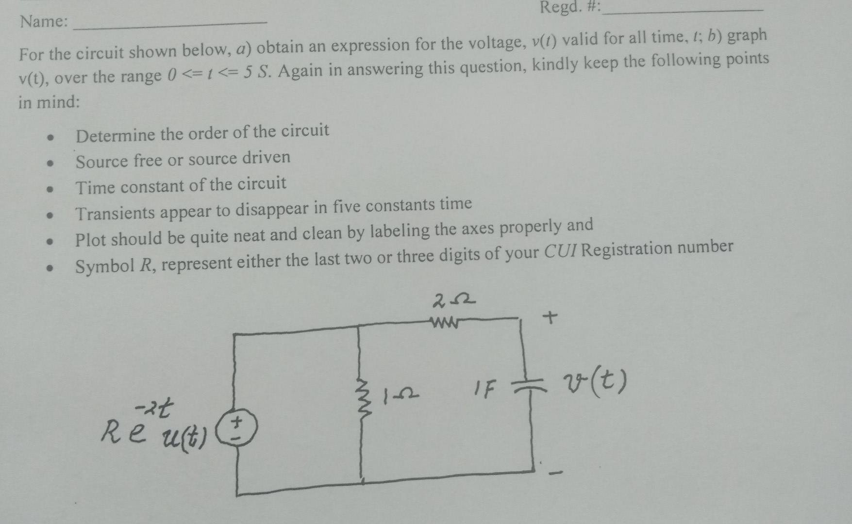 Solved For the circuit shown below, a ) obtain an expression | Chegg.com