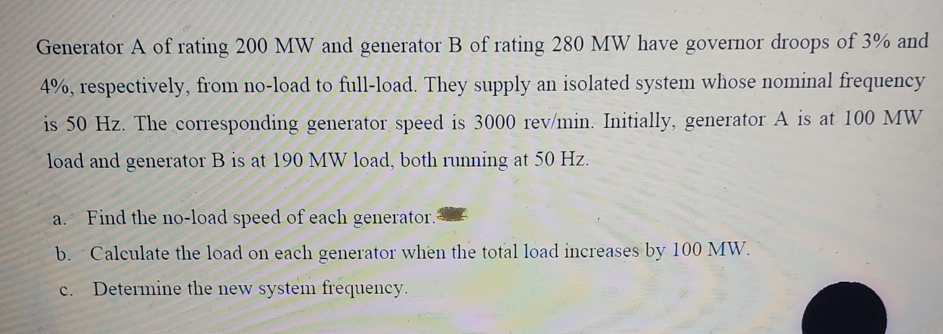 Solved Generator A of rating 200 ﻿MW and generator B of | Chegg.com