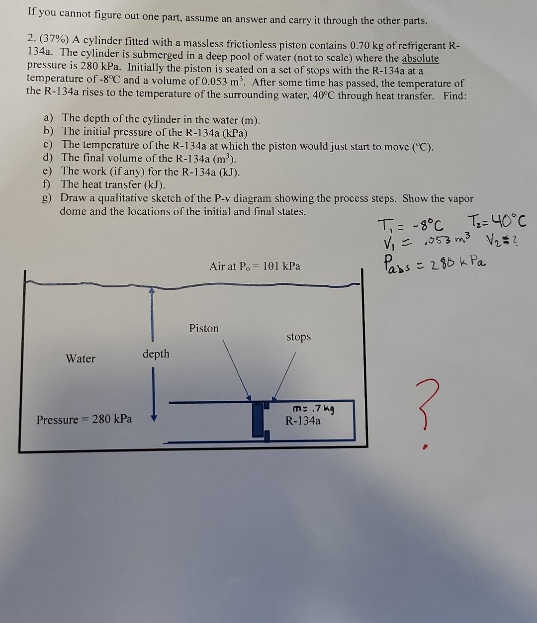 Solved 2. (37\%) A cylinder fitted with a massless | Chegg.com