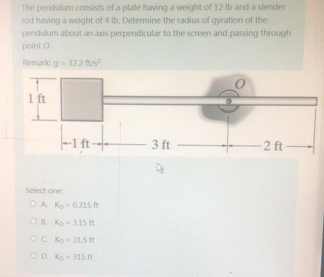 Solved The pendulum consists of a plate having a weight of | Chegg.com