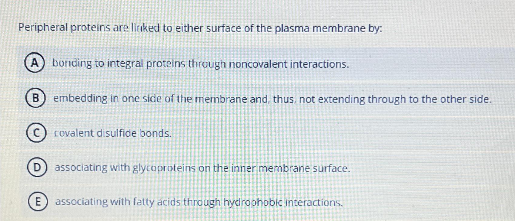 Solved Peripheral proteins are linked to either surface of | Chegg.com