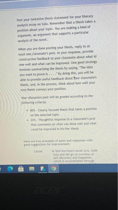 Solved Post your tentative thesis statement for your | Chegg.com