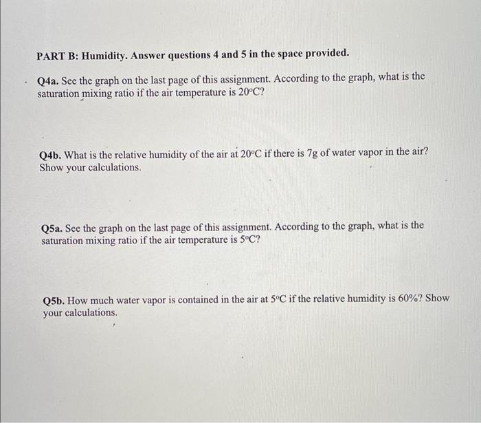 Solved PART B: Humidity. Answer questions 4 and 5 in the | Chegg.com