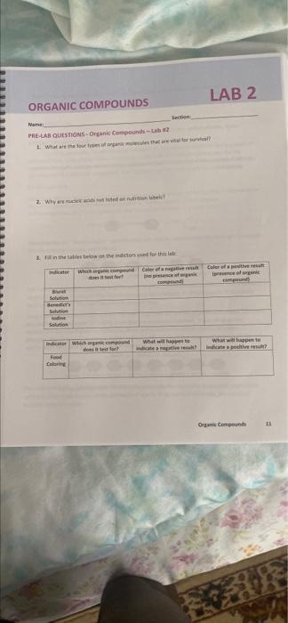 Solved ORGANIC COMPOUNDS Section Name: PRE-LAB | Chegg.com