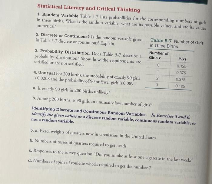 Statistical Literacy and Critical Thinking 1. Random | Chegg.com