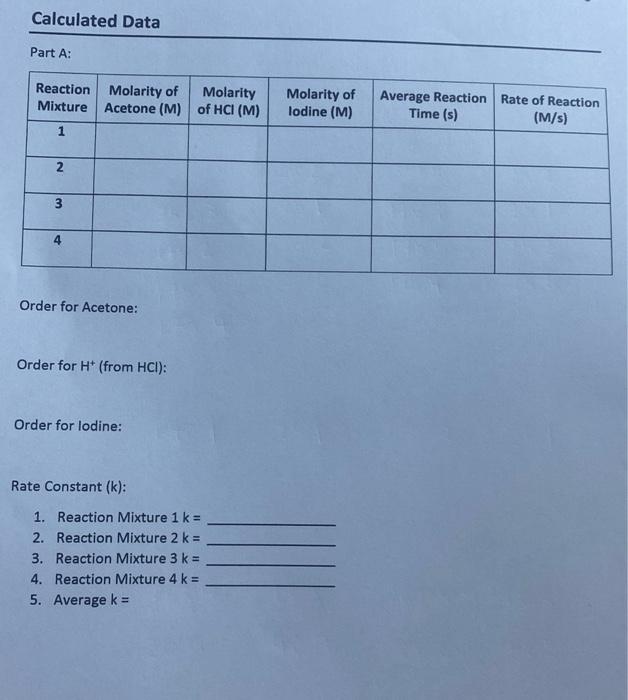 Part B: Part C:Calculated Data Order for Acetone: | Chegg.com