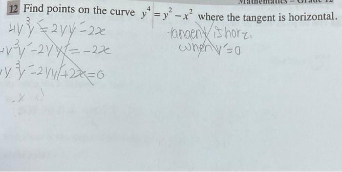 Solved 12 Find points on the curve y4=y2−x2 where the | Chegg.com