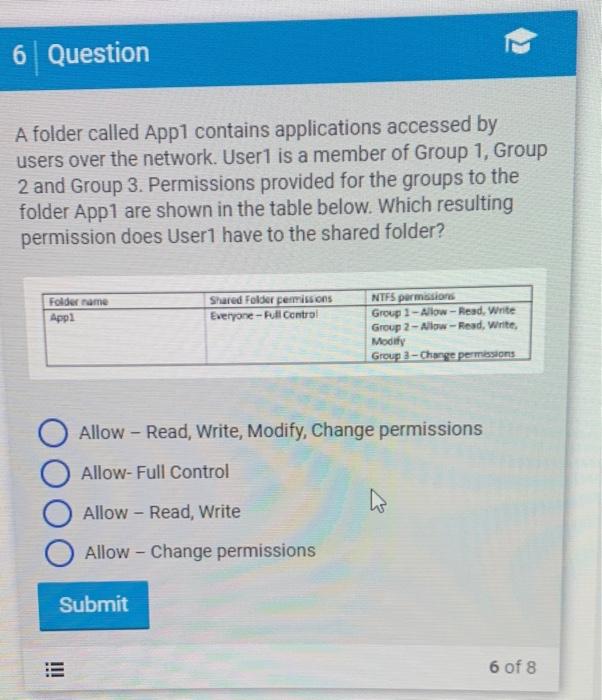 Solved 6 Question A folder called App1 contains applications | Chegg.com