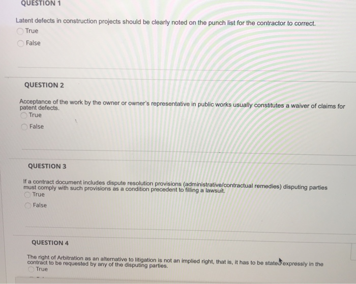 Solved QUESTION 1 Latent defects in construction projects | Chegg.com
