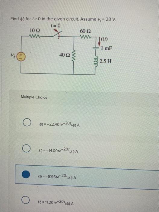 Solved Find λtt for t>0 in the given circuit. Assume vi=28 | Chegg.com