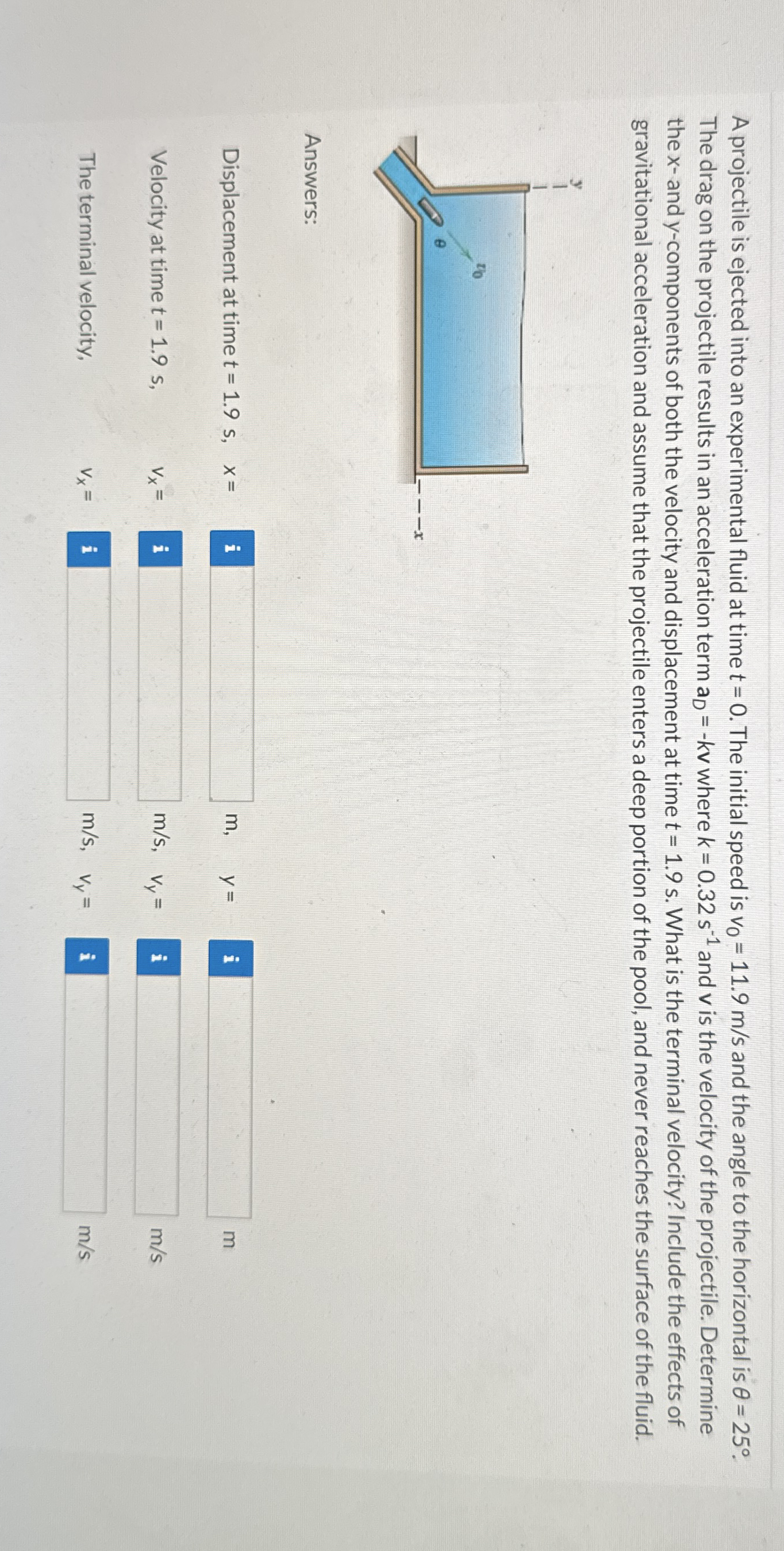 Solved A projectile is ejected into an experimental fluid at | Chegg.com