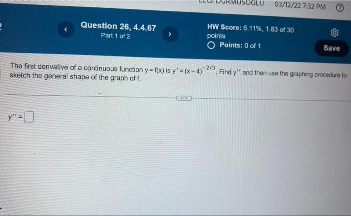 Solved The first derivative of a continuous function y=f(x) | Chegg.com