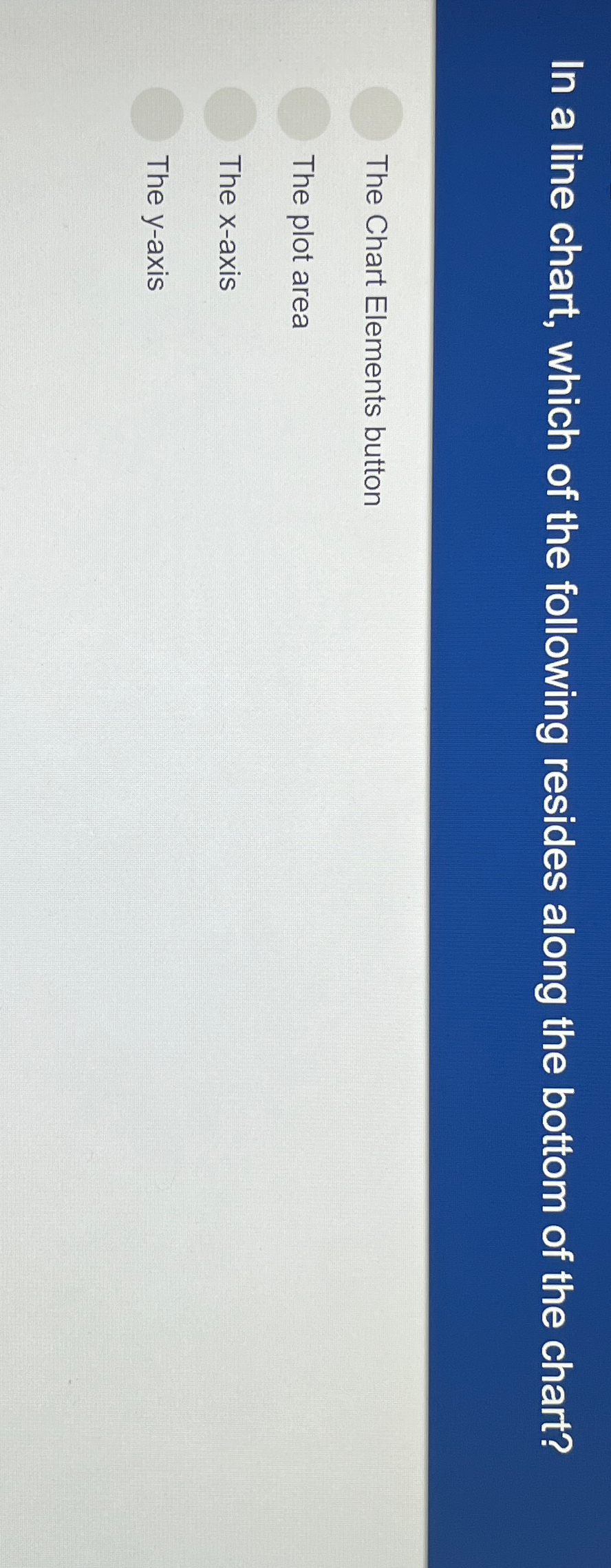 Solved In a line chart, which of the following resides along | Chegg.com