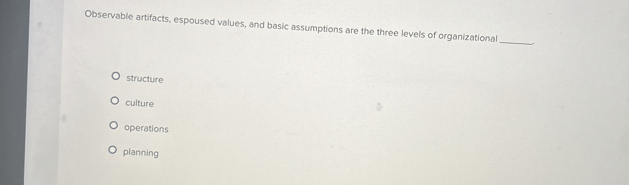 Solved Observable artifacts, espoused values, and basic | Chegg.com