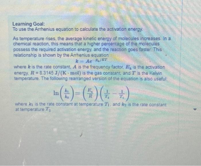 Solved caculate the value of In(k1/k2) where k1 and K2 | Chegg.com