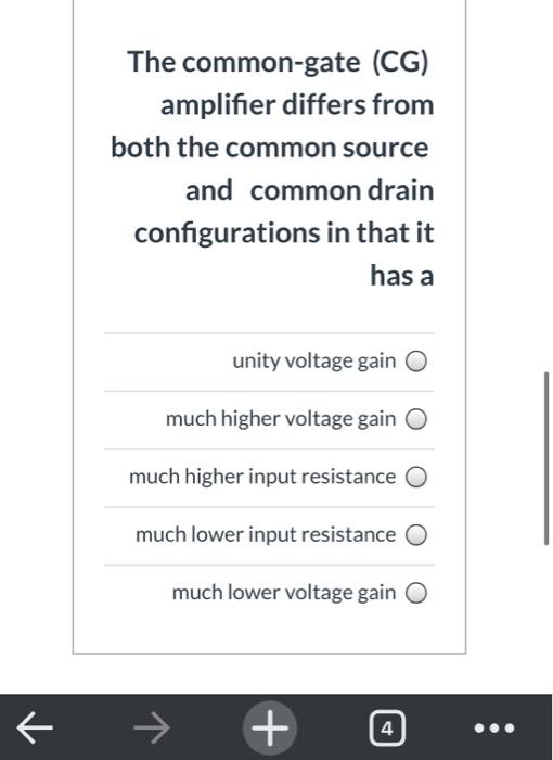 Solved The common-gate (CG) amplifier differs from both the | Chegg.com