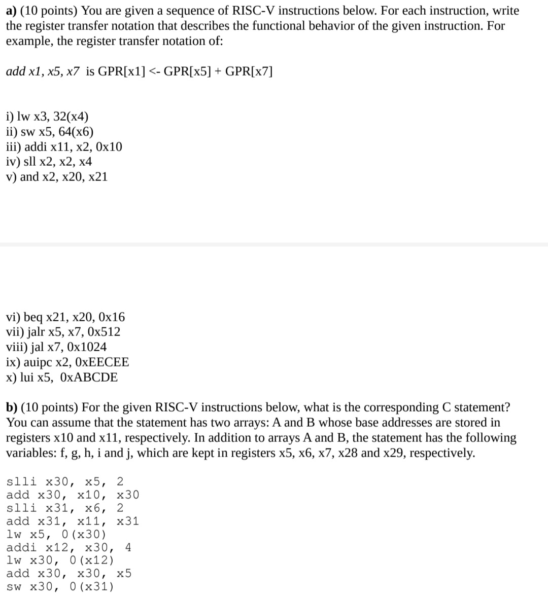 Solved a) (10 ﻿points) ﻿You are given a sequence of RISC-V | Chegg.com