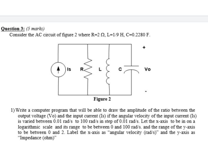 Solved Question 3: (5 marks) Consider the AC circuit of | Chegg.com
