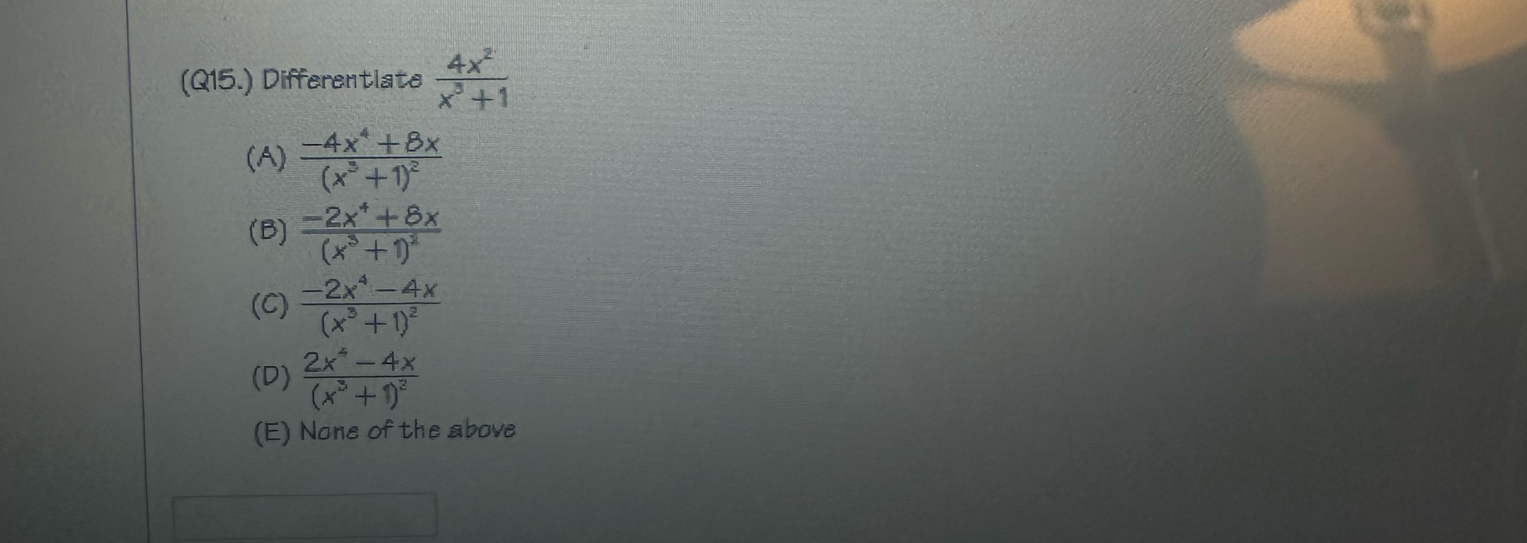 Solved (Q15.) ﻿Differentlate | Chegg.com