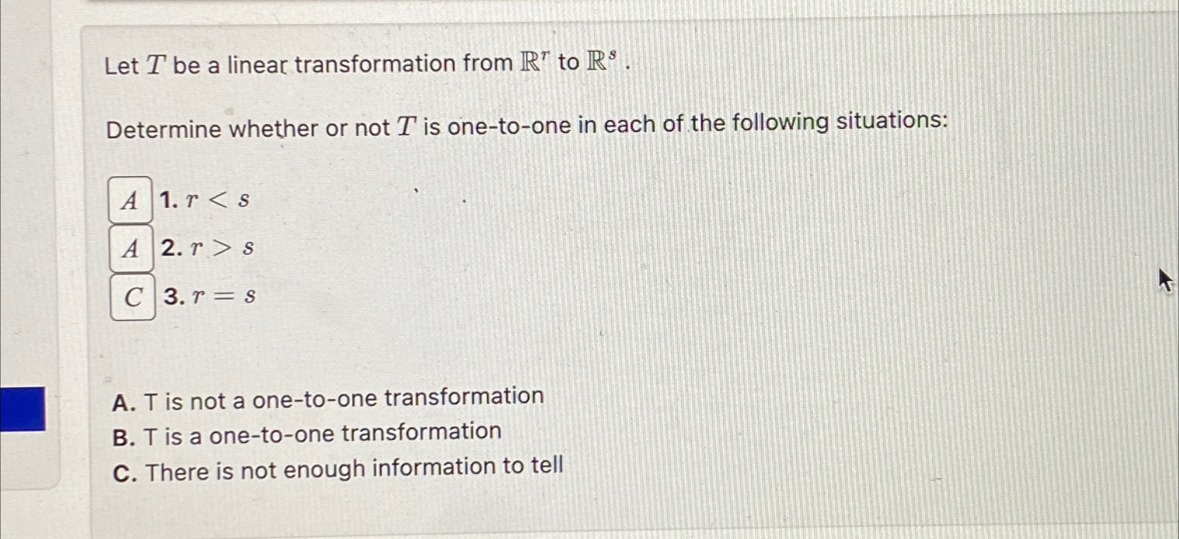 Let T ﻿be a linear transformation from Rr ﻿to | Chegg.com